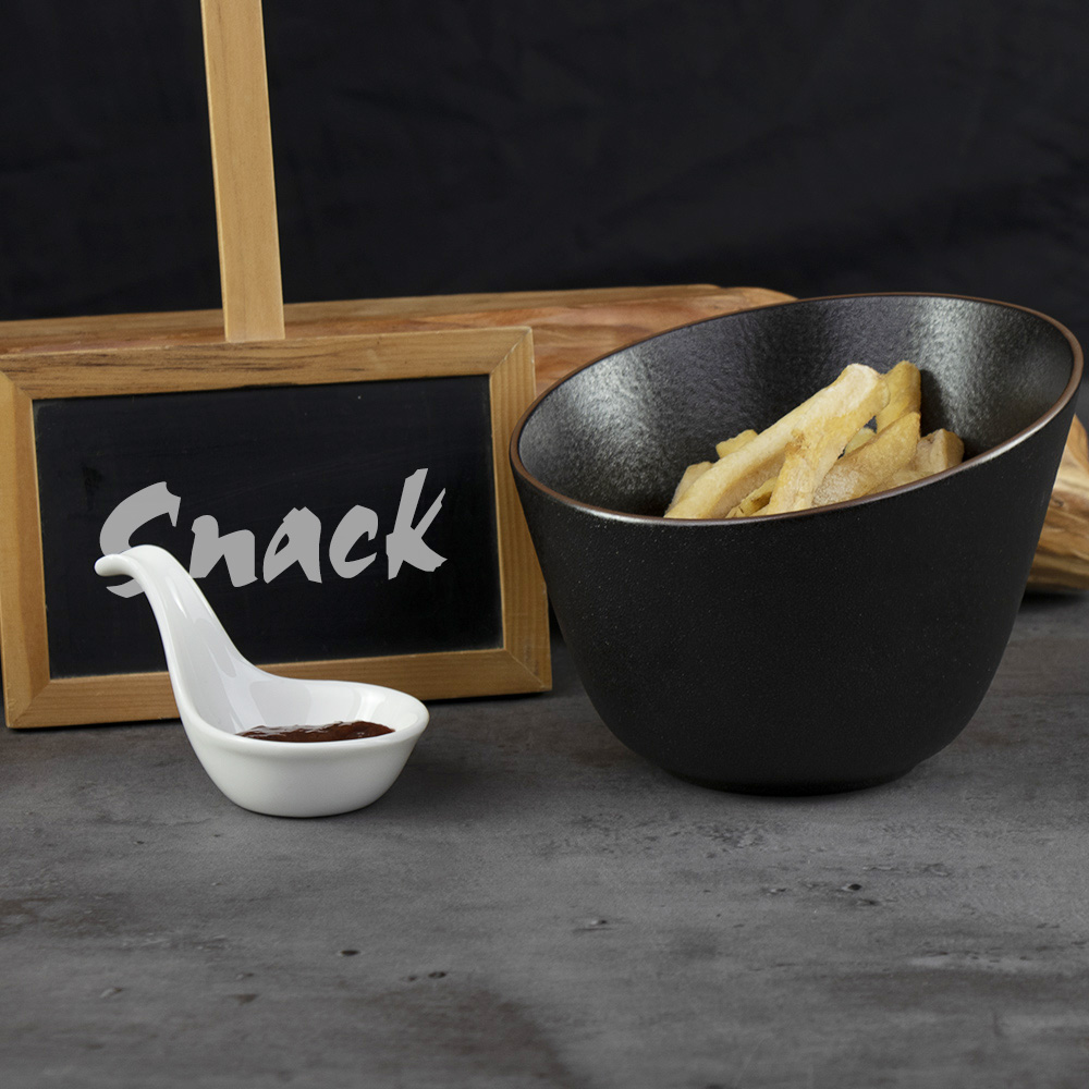 Ceramic Slanting Bowl Black Porcelain Snack Plate French Fries Dishes Bowls