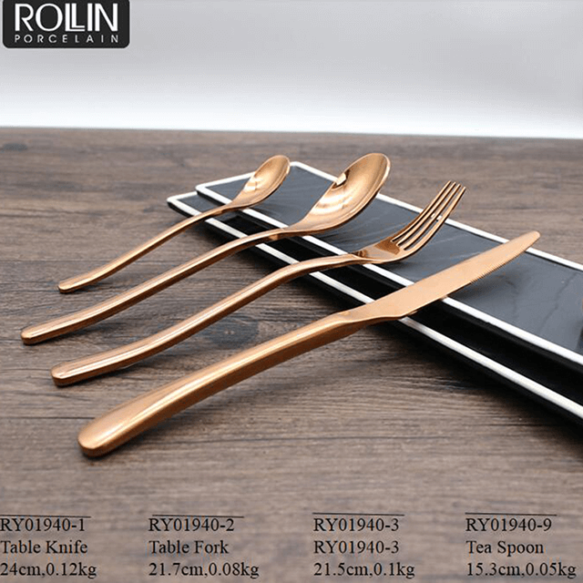 Restaurant Flatware Tableware Cutlery Set Gold 304 Stainless Steel ...